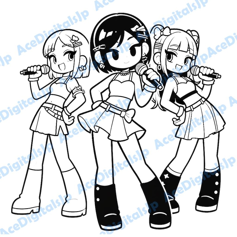 Chibi K-pop Idol Coloring Book — 40 Bold-line Pages | Instant PDF ...