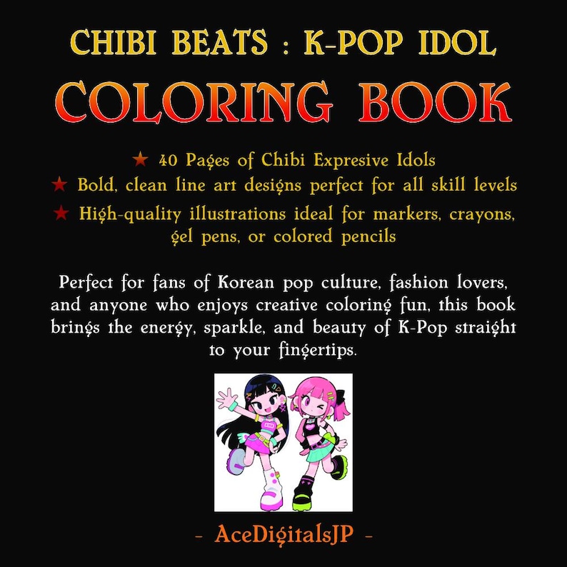 Chibi K-pop Idol Coloring Book — 40 Bold-line Pages | Instant PDF ...