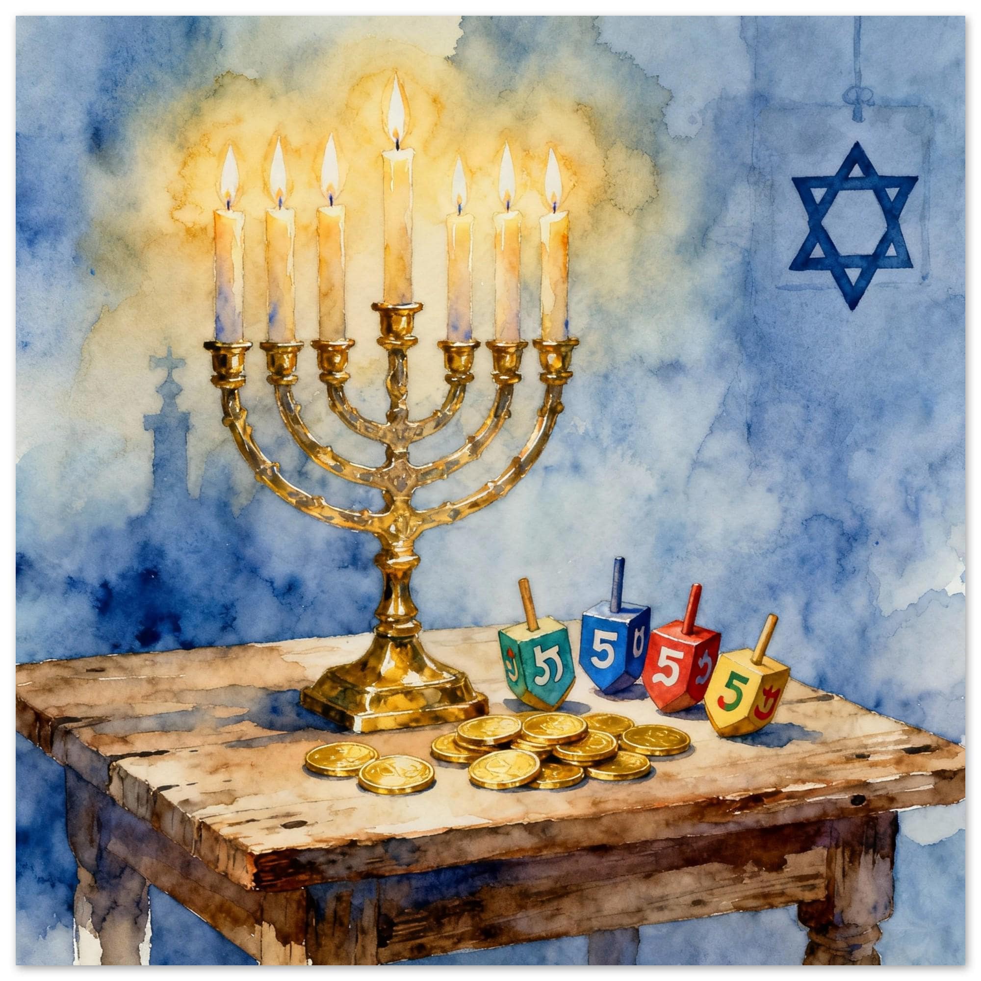 Hanukkah Menorah Watercolor Print | Jewish Holiday Wall Art | Hanukkah ...