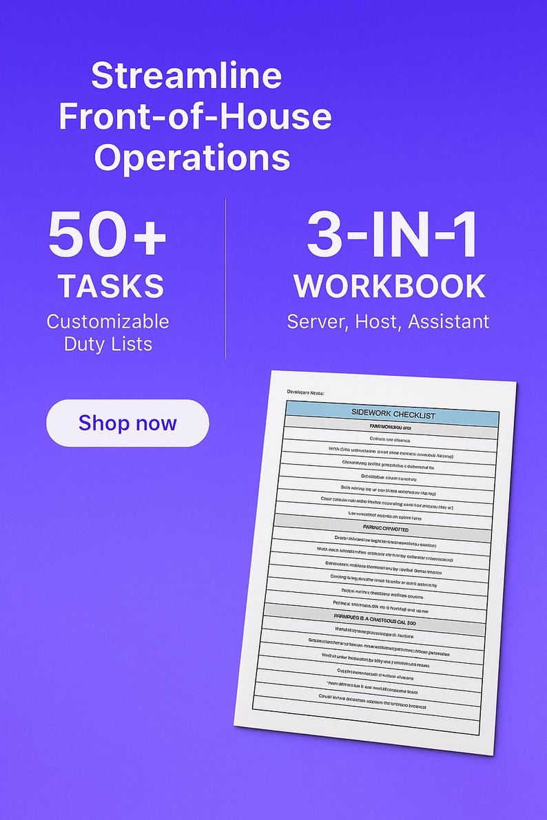 Restaurant Side Work Checklist – Server, Host, Assistant (editable ...