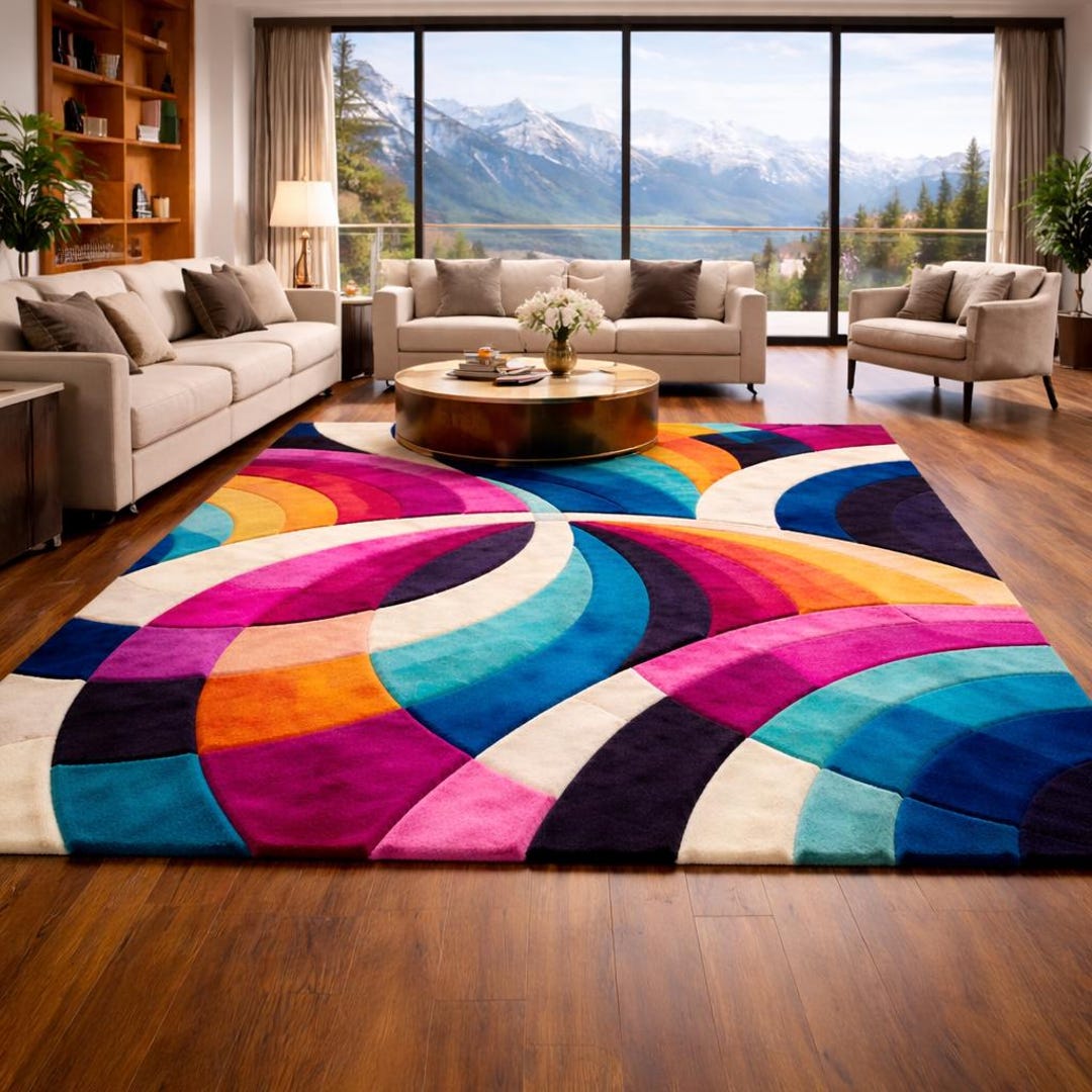 Colorful Abstract Area Rug, Modern Tufted Living Room Carpet. - Etsy