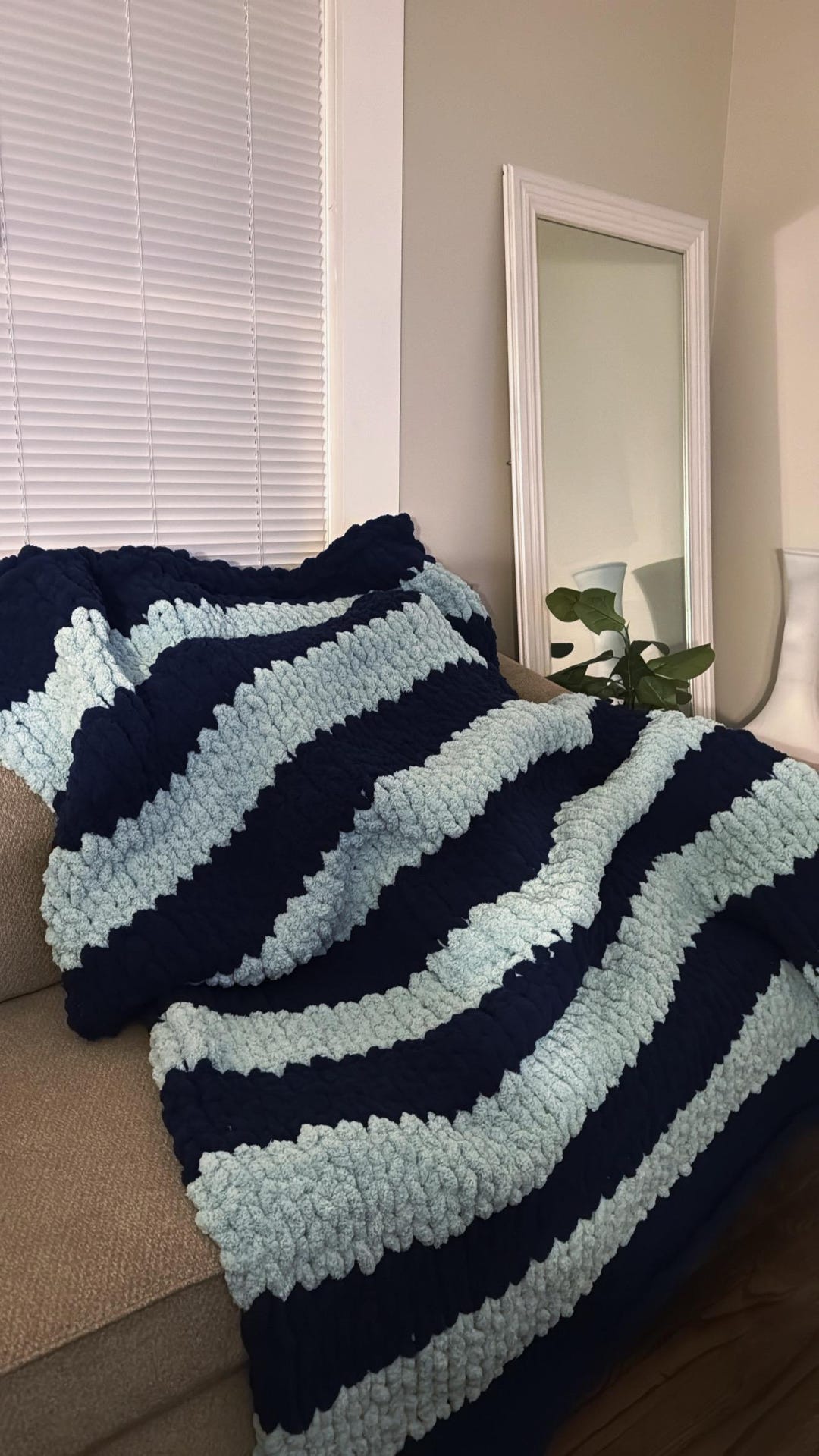 Navy & Spa Blue Chunky Knit Blanket - Etsy