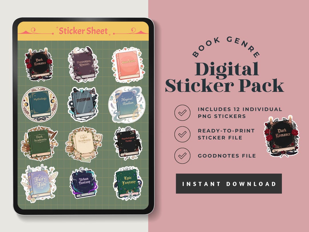 Book Genre Digital Stickers for Goodnotes & Kindle | E-reader Planner ...