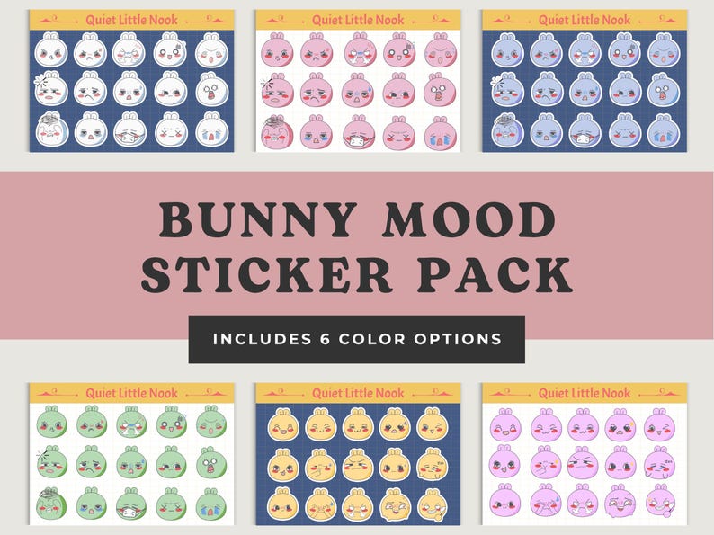 Bunny Kawaii Expression Bundle – Hand-drawn Emote Heads Digital ...