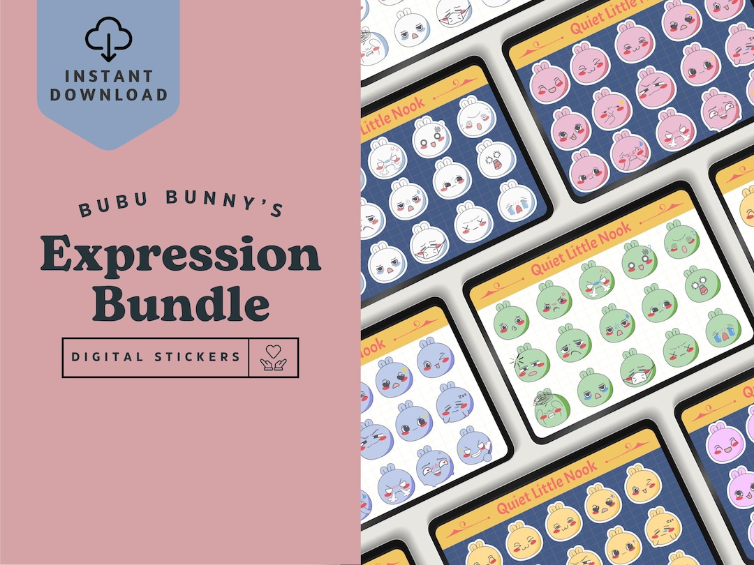 Bunny Kawaii Expression Bundle – Hand-drawn Emote Heads Digital ...