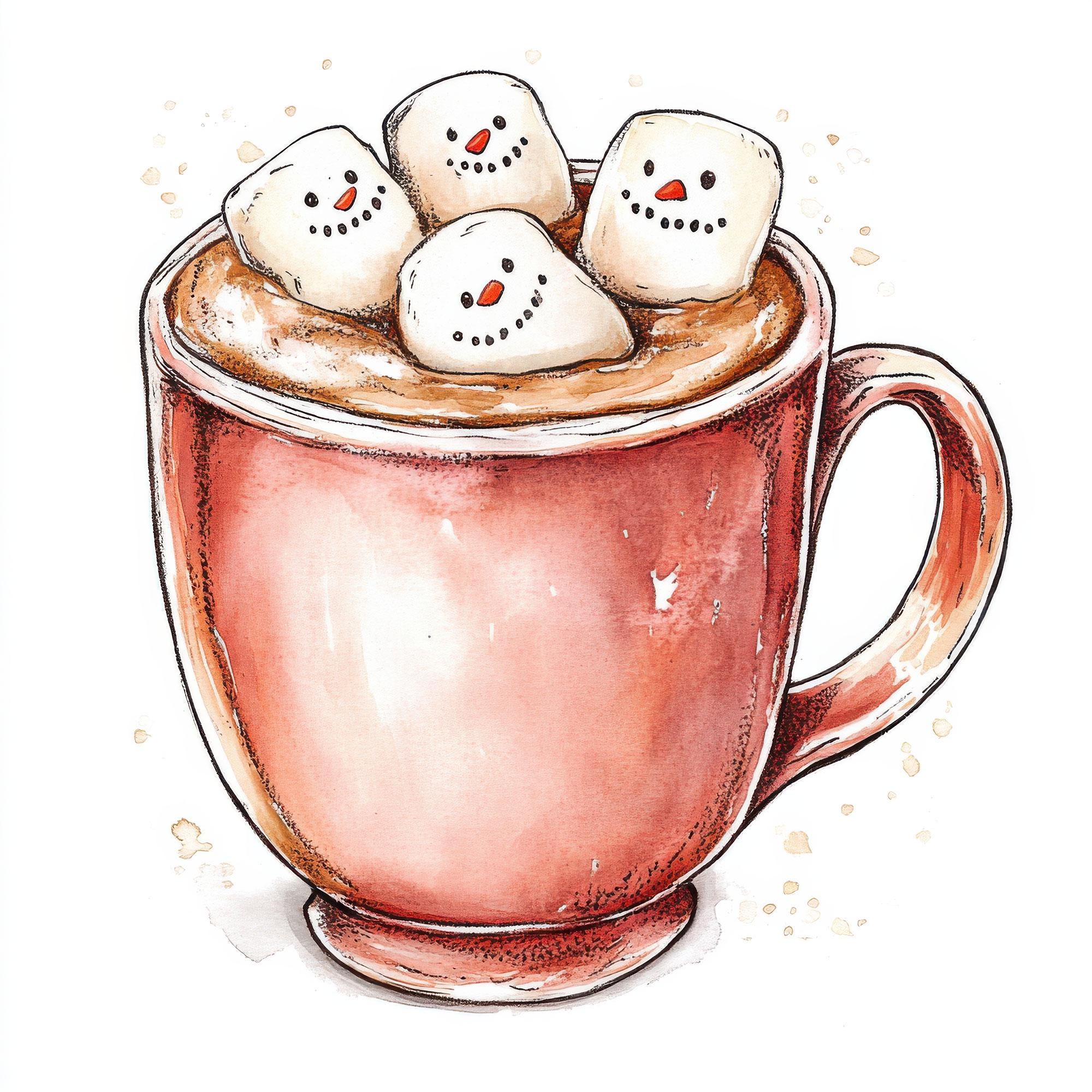 Watercolor Hot Cocoa Clipart, Hot Cocoa PNG, Winter Clipart, Printable ...
