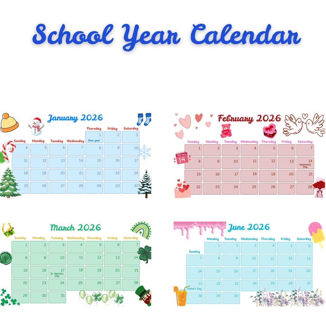 2026 Editable School Year Calendar, Canva Calendar 2026 Printable ,colorful Calendar 2026, Canva ...