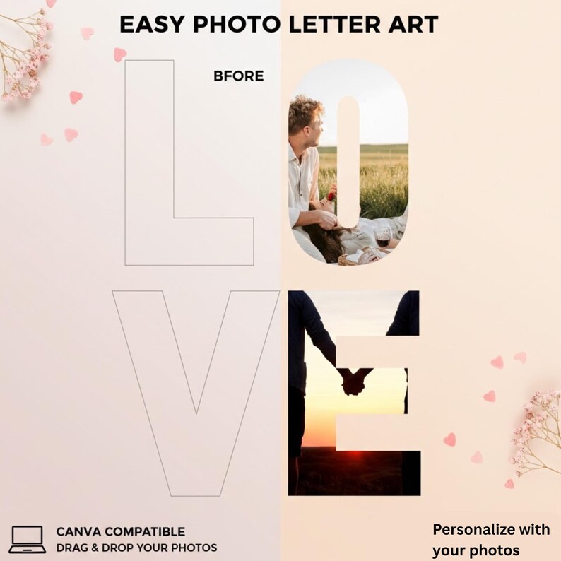 Love Photo Collage Canva Template | Editable Couple Photo Gift ...