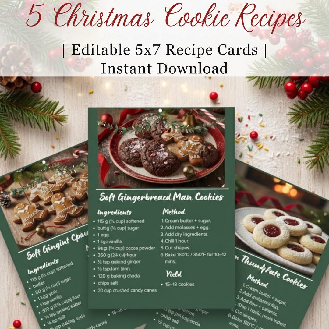 Cookie Recipe, Editable Recipe Card, Baking Recipe Card, Christmas ...