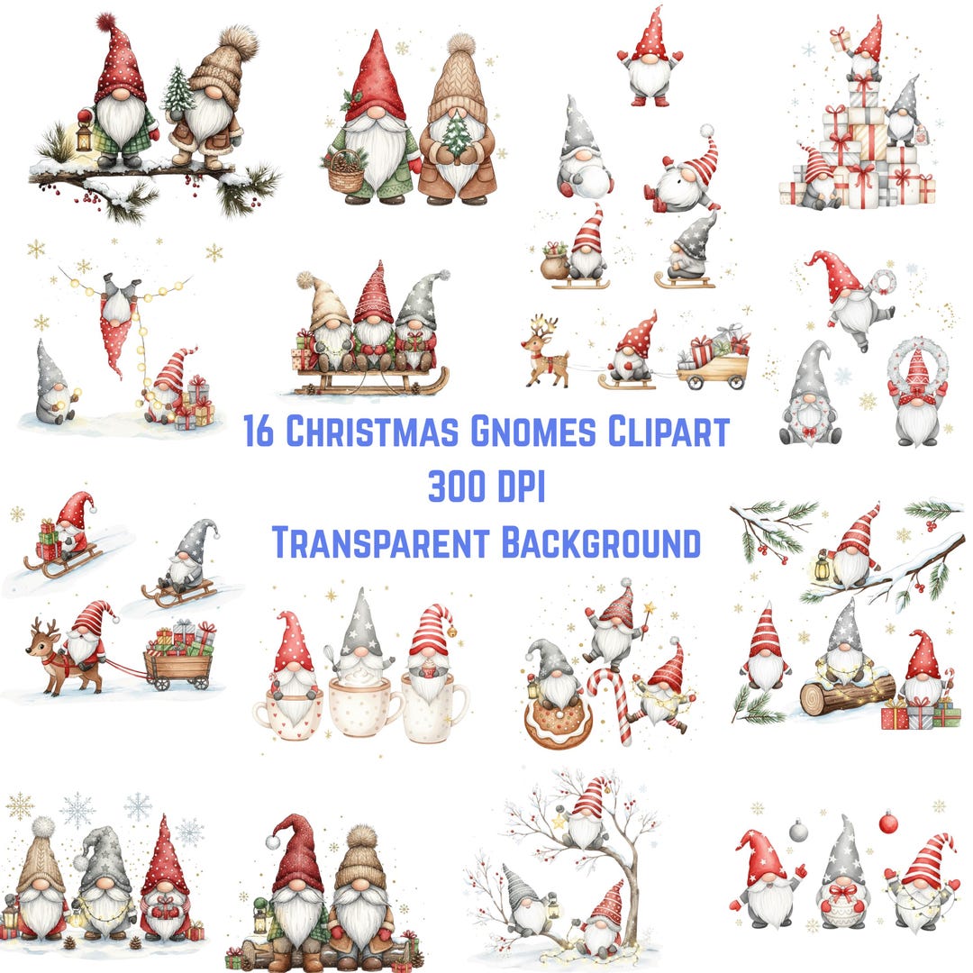 Watercolor Christmas Gnomes Clipart, PNG Bundle (digital Download) - Etsy