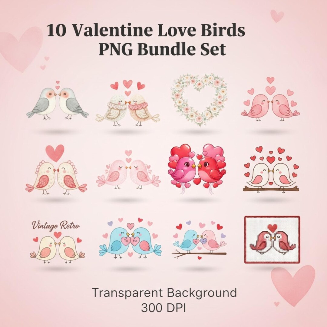 Love Birds PNG Bundle | Cute Valentine Birds Clipart | Romantic ...