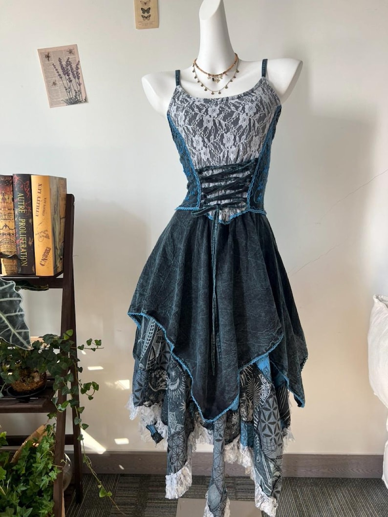 Hand-dyed Renaissance Dress, Patchwork Lace, Forest Fairy Cottagecore ...