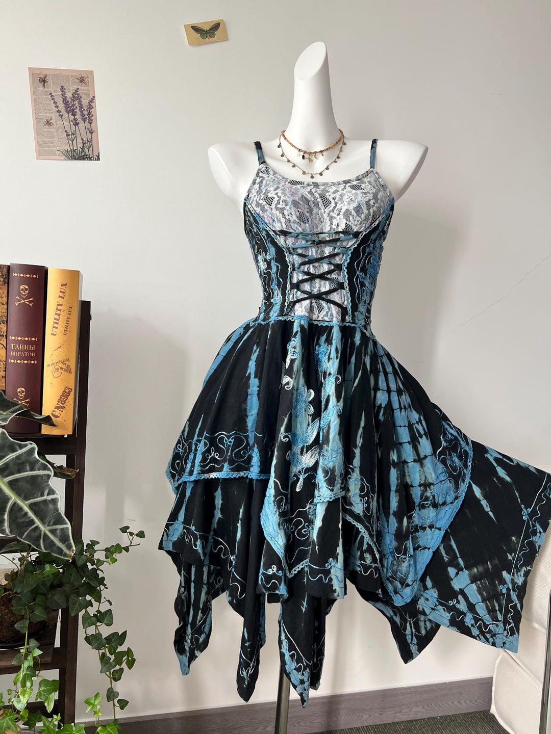 Handmade Bohemian Dress, Vintage Lace Trim, Asymmetrical Hem ...