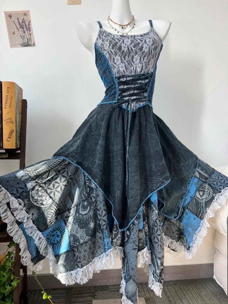 Hand-dyed Renaissance Dress, Patchwork Lace, Forest Fairy Cottagecore ...