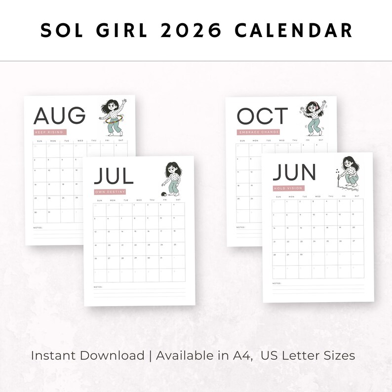 2026 Calendar Printable Download | A4 & US Letter PDF | Illustrated ...