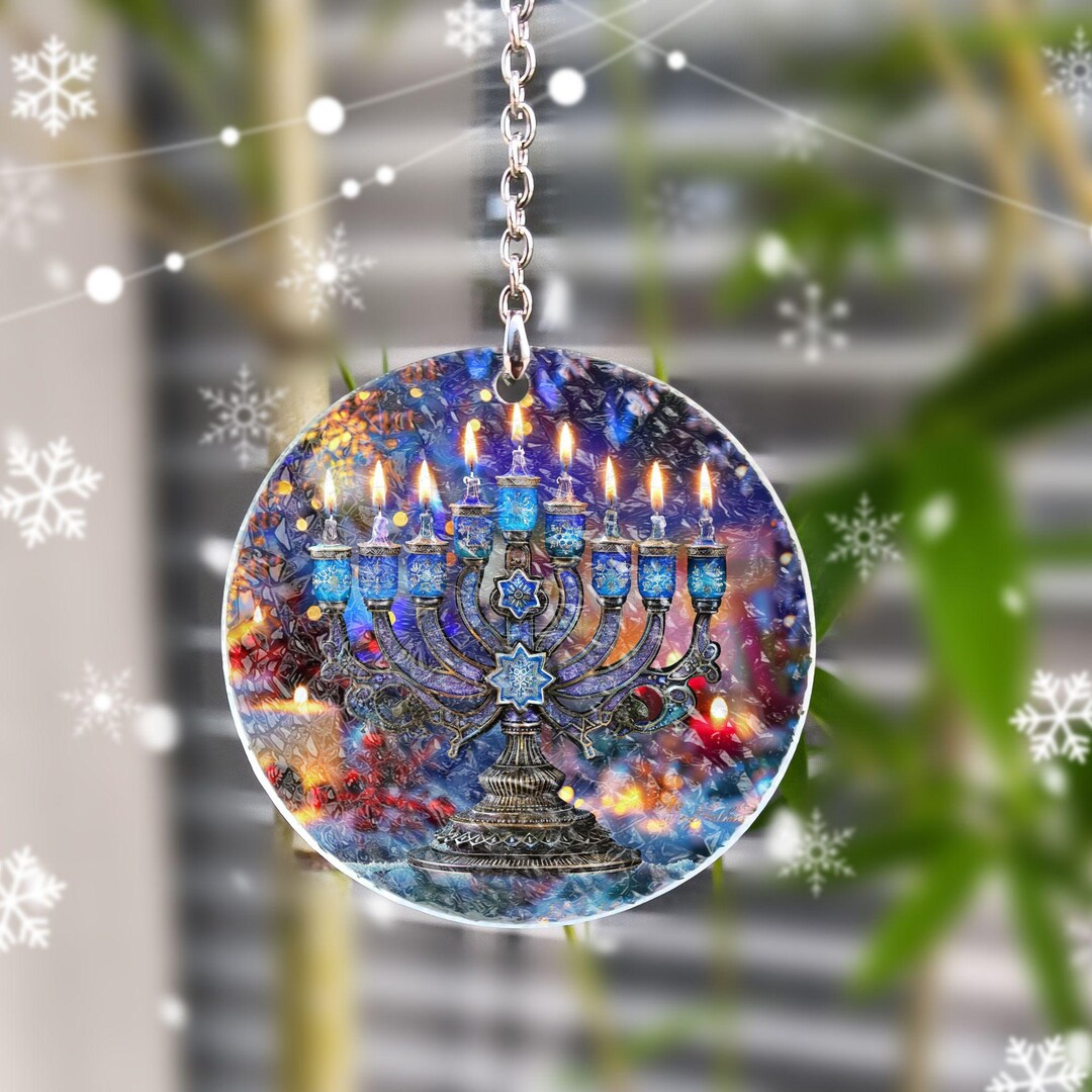 Hanukkah Menorah Glass Ornament, Personalized Jewish Window Suncatcher ...