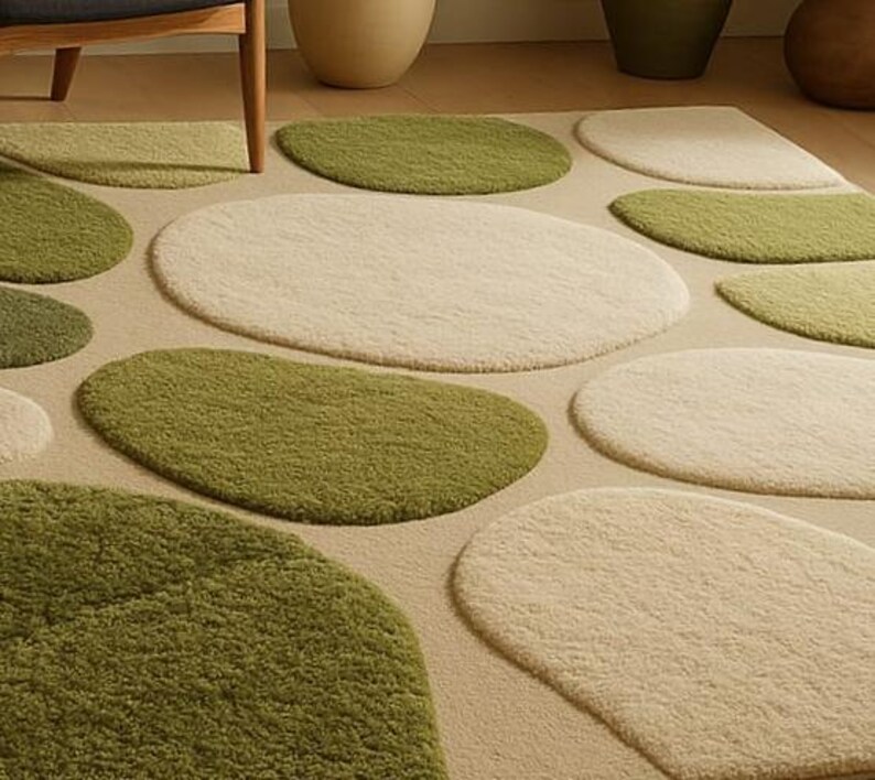 Hand-tufted Wool Rug Nature-inspired Moss Green and Ivory A Modern ...