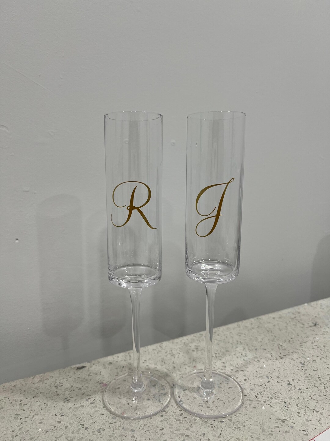 Personalized Champagne Flutes | Custom Initial Glasses | Gold Vinyl ...