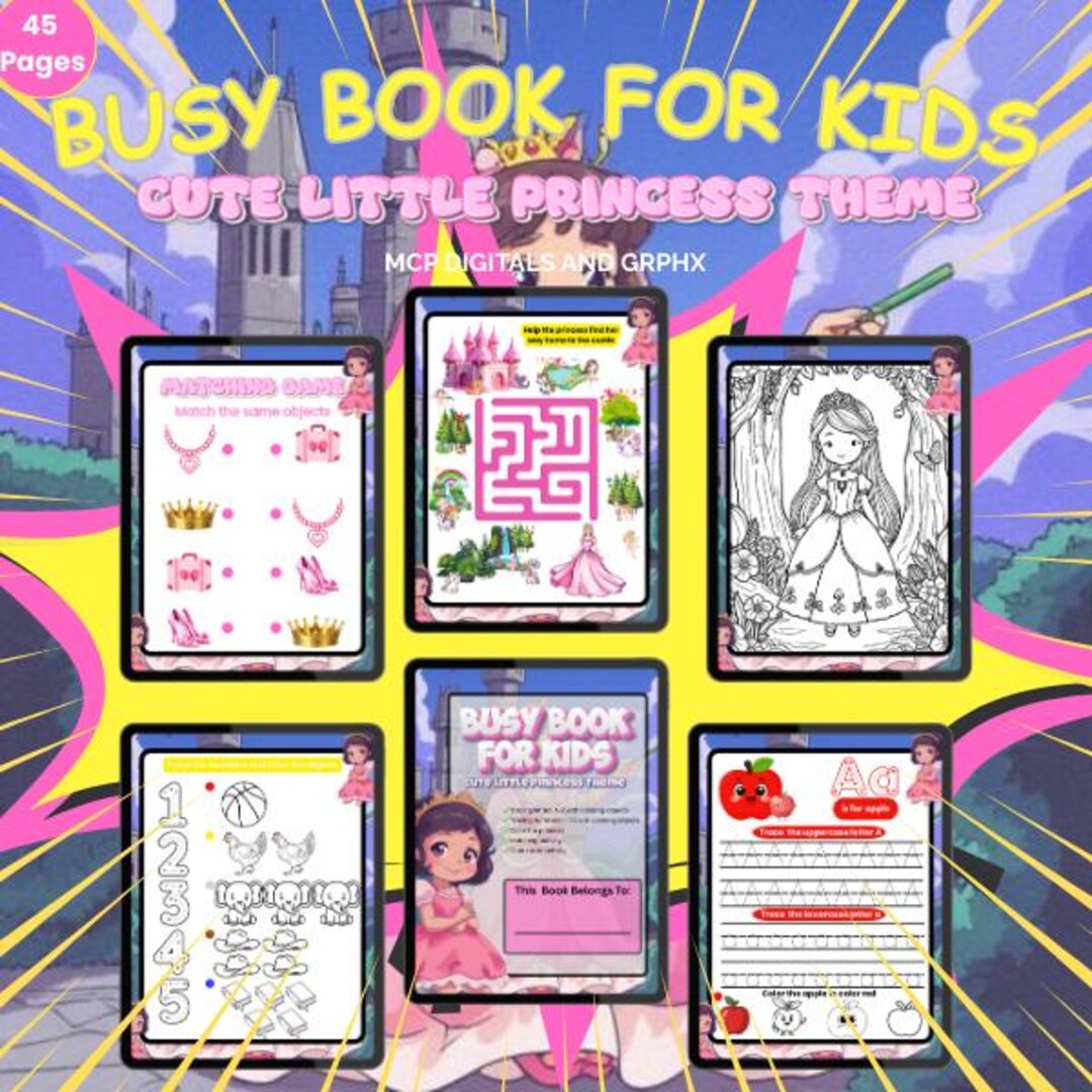 Princess Busy Book Bundle: 45-page Editable Tracing, Coloring & Maze ...