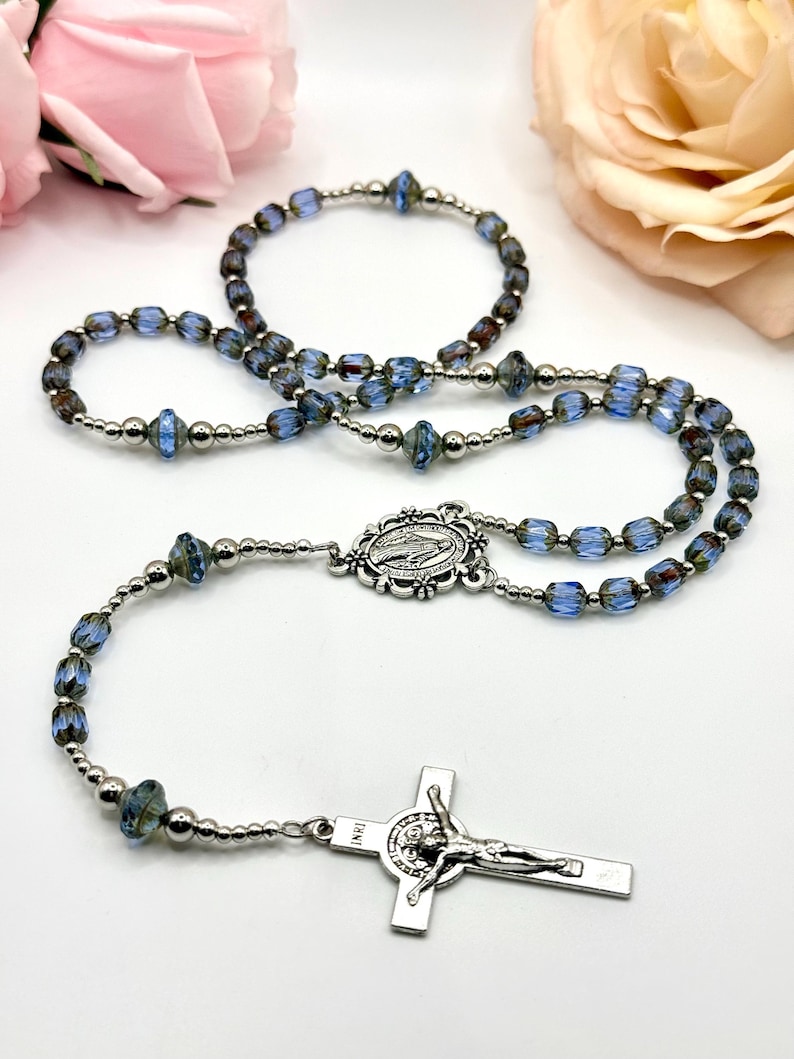 Miraculous Medal Rosary - Handmade Czech Glass With St. Benedict ...
