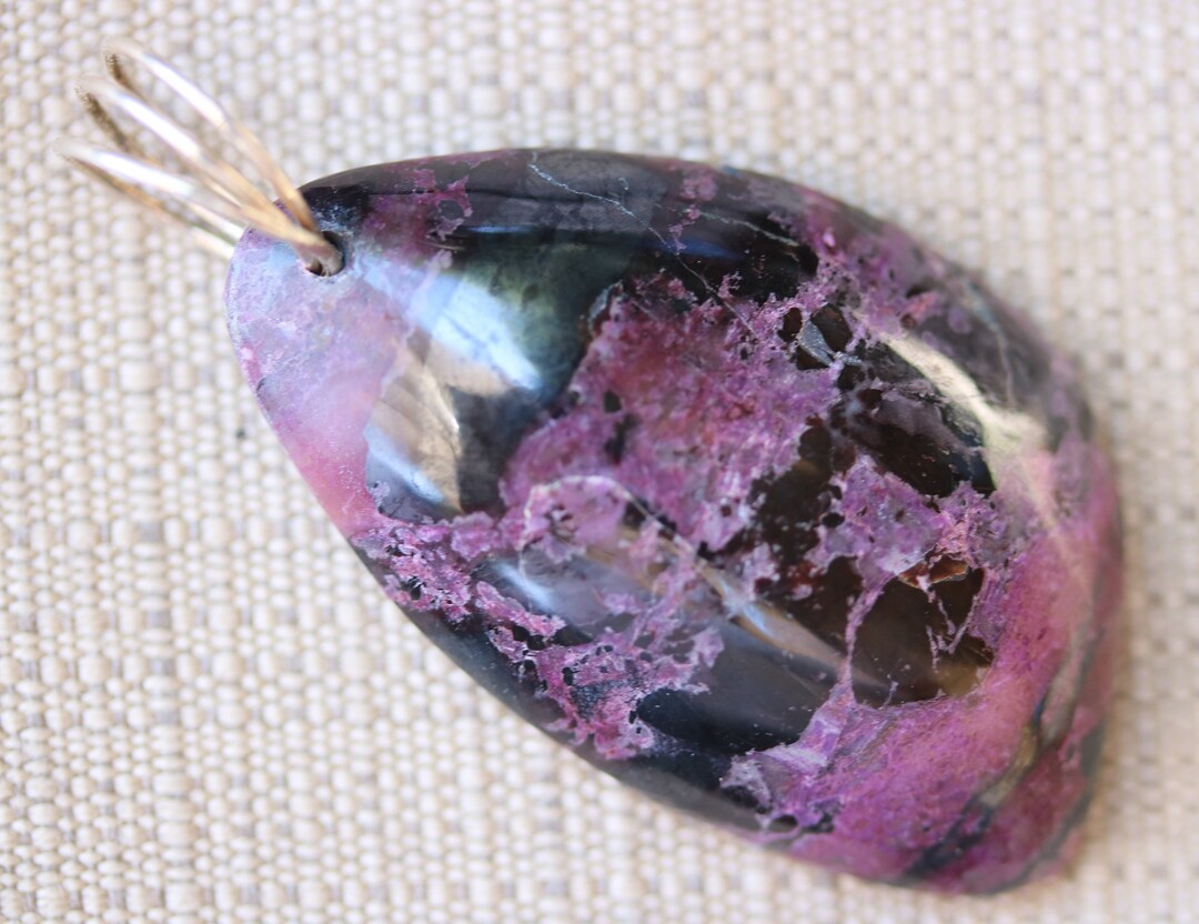 Sugilite Pendant, Dark Magenta, Black, Silver Coiled Bail 100ct ...