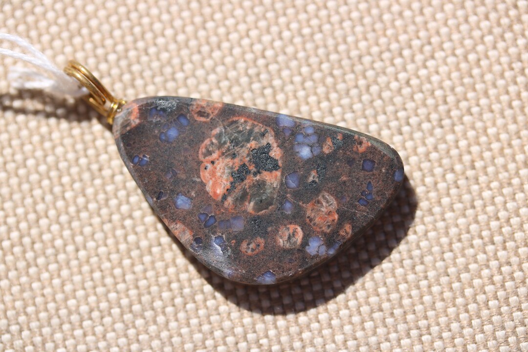 Natural Jasper Pendant, Blue Spots, Red Brown, Brass Coiled Bail 71ct ...