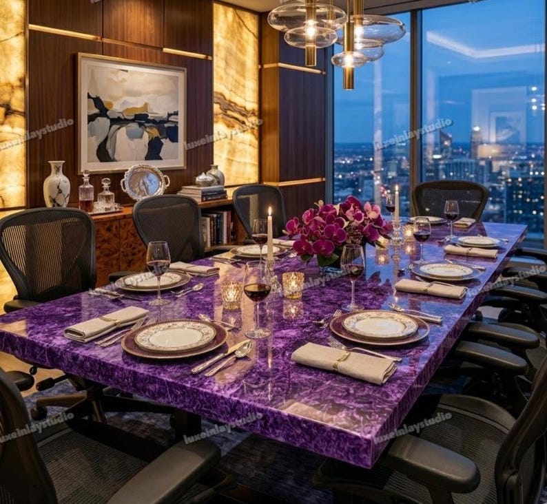 Rectangular Amethyst Geode Dining Table – Luxury Gemstone Conference ...