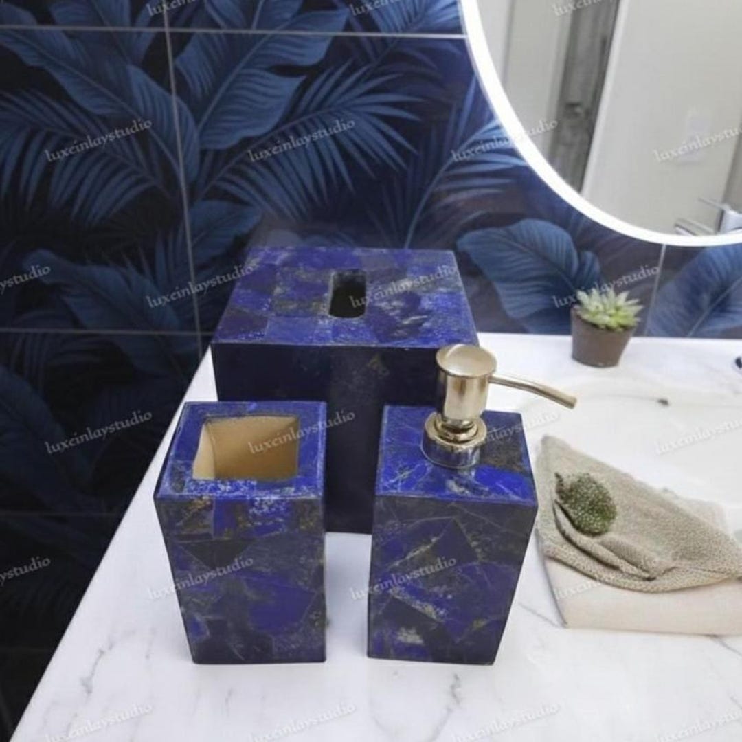 Handmade Lapis Lazuli Stone Bathroom Set | Luxury Bath Decor - Etsy
