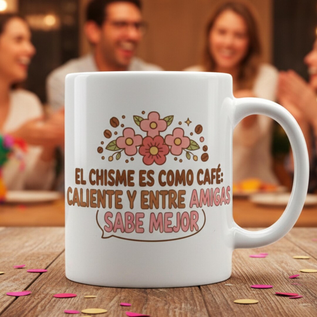 El Chisme De Café Spanish Coffee Quote Mug | Floral Illustration - Etsy