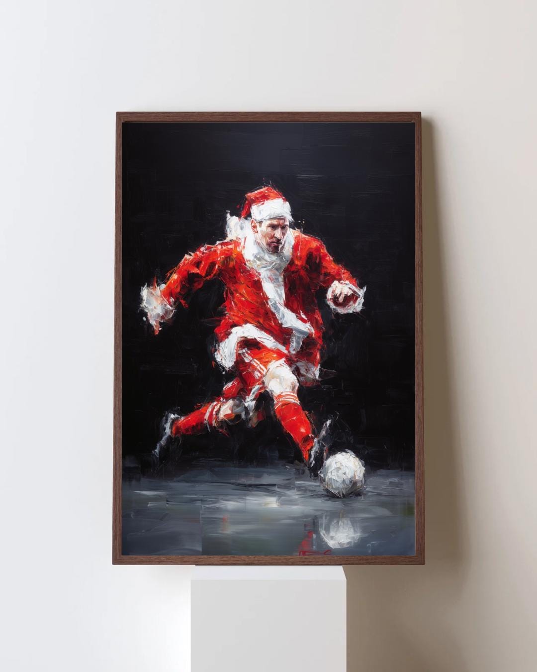 Santa Messi Football Christmas Art Print – Holiday Soccer Oil Painting ...