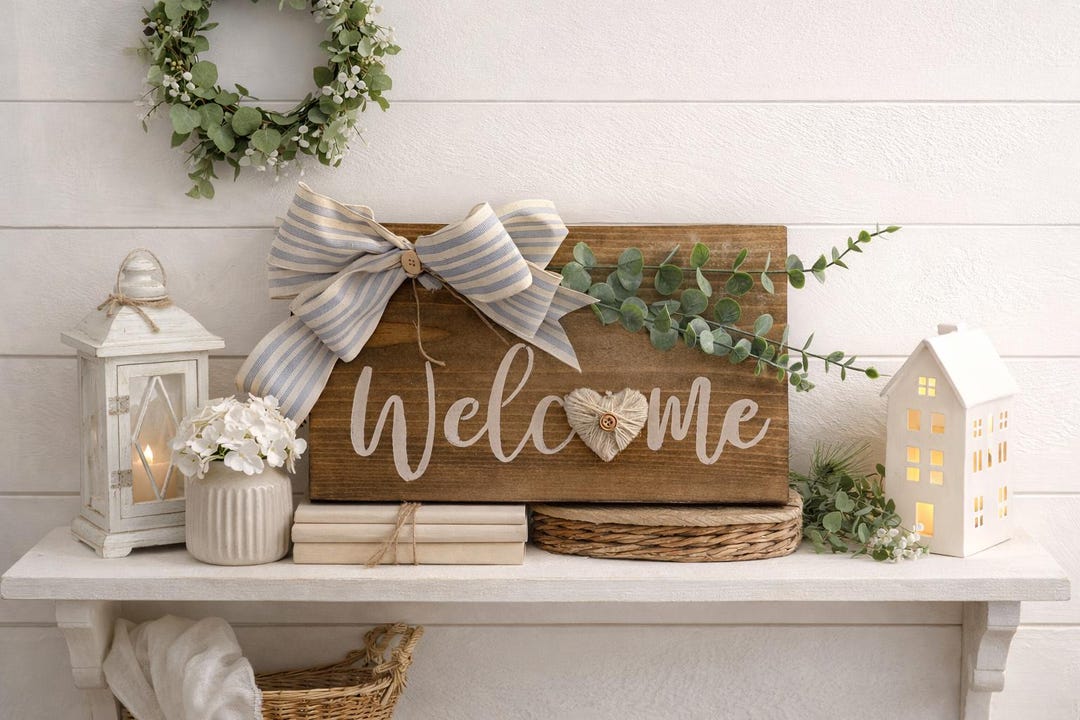 Handmade Farmhouse Welcome Sign | Rustic Wood Shelf Decor - Etsy