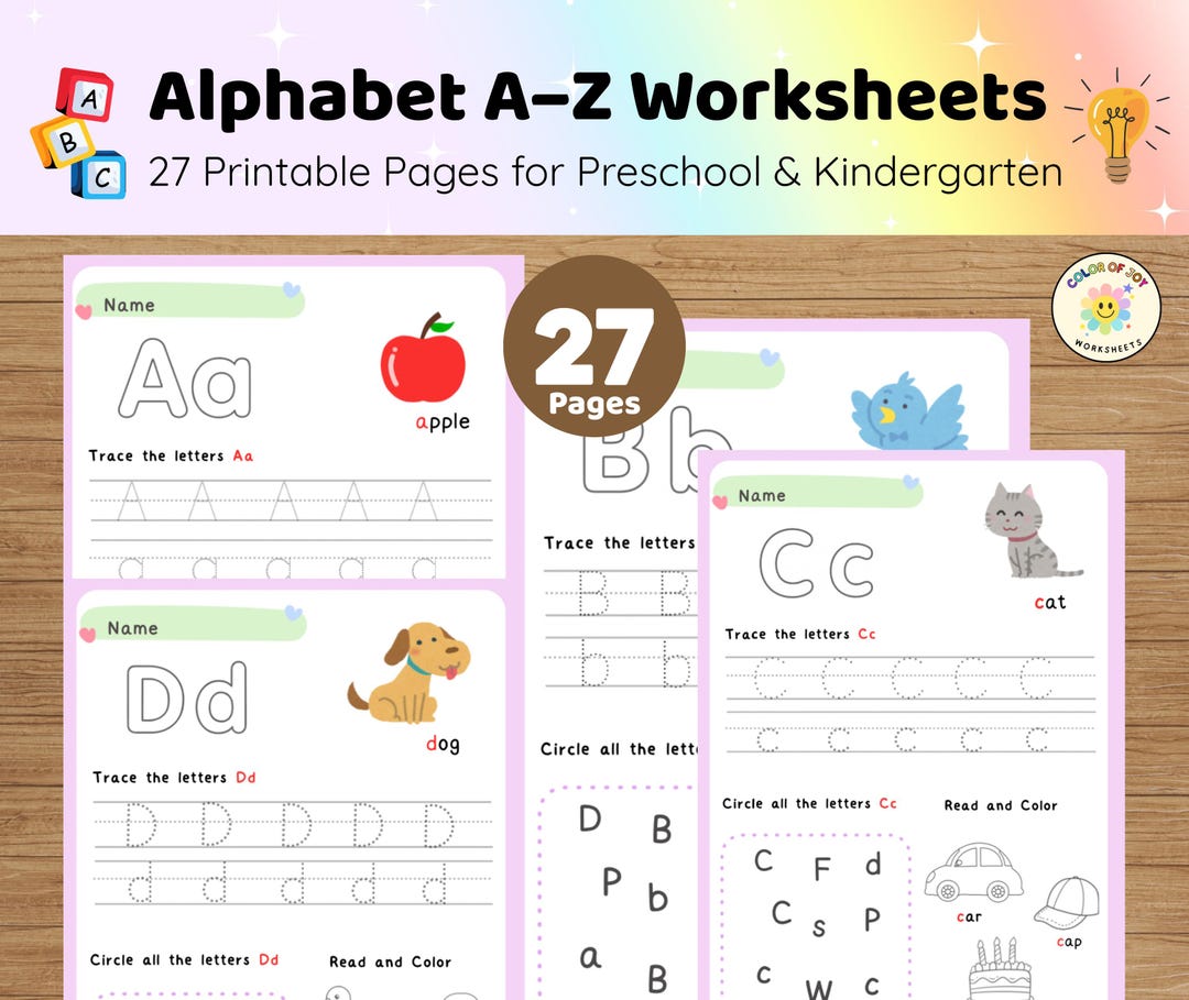 Alphabet A–Z Worksheets for Kids | 27 Printable Pages | Letter Tracing ...