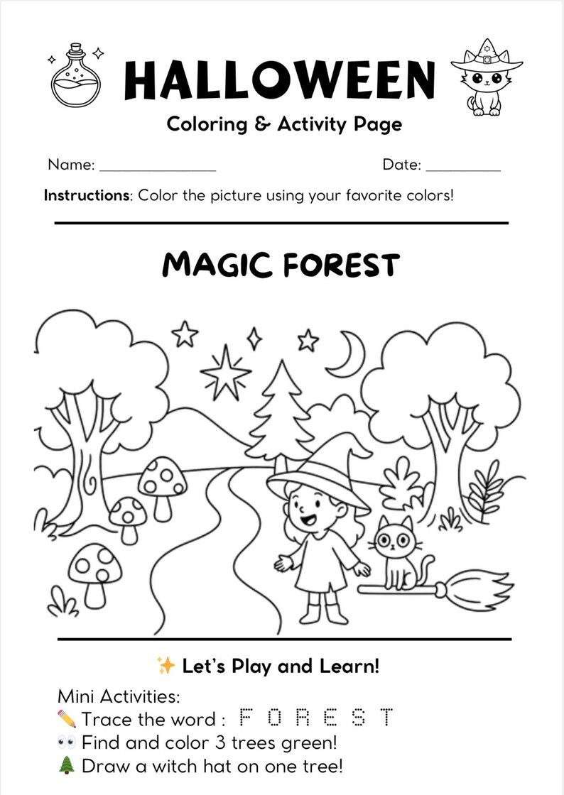 Halloween Coloring and Activity Pages – Little Witches & Magic Potions ...