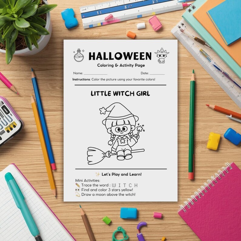 Halloween Coloring and Activity Pages – Little Witches & Magic Potions ...