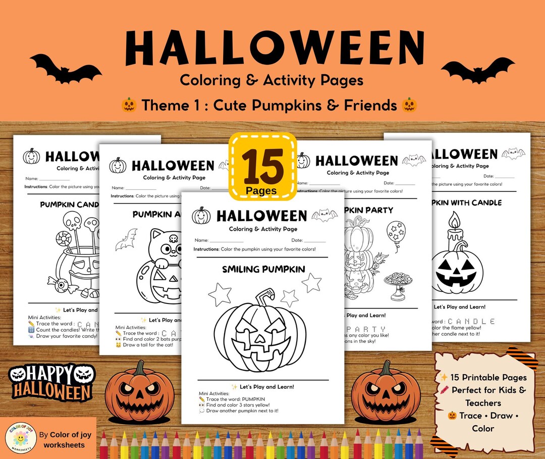 Halloween Coloring and Activity Pages – Cute Pumpkins & Friends |15 ...