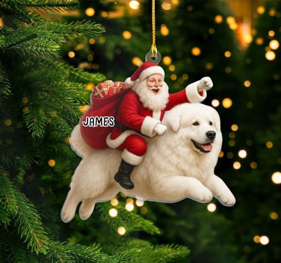 Personalized Santa Riding Great Pyrenees Christmas Ornament, Funny Dog ...