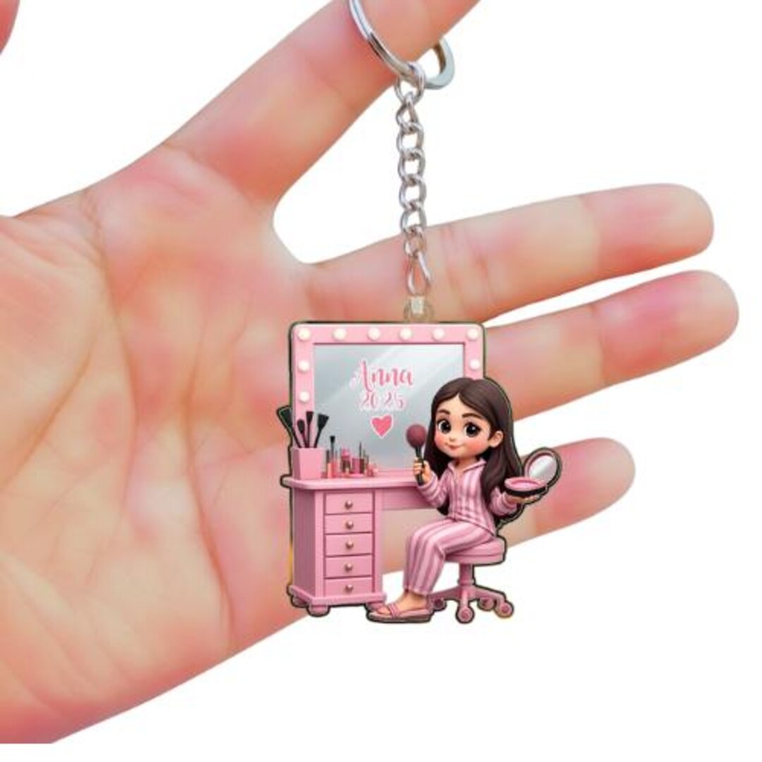 Personalized Girls Makeup Table Keychain, Custom Makeup Artist Keychain ...