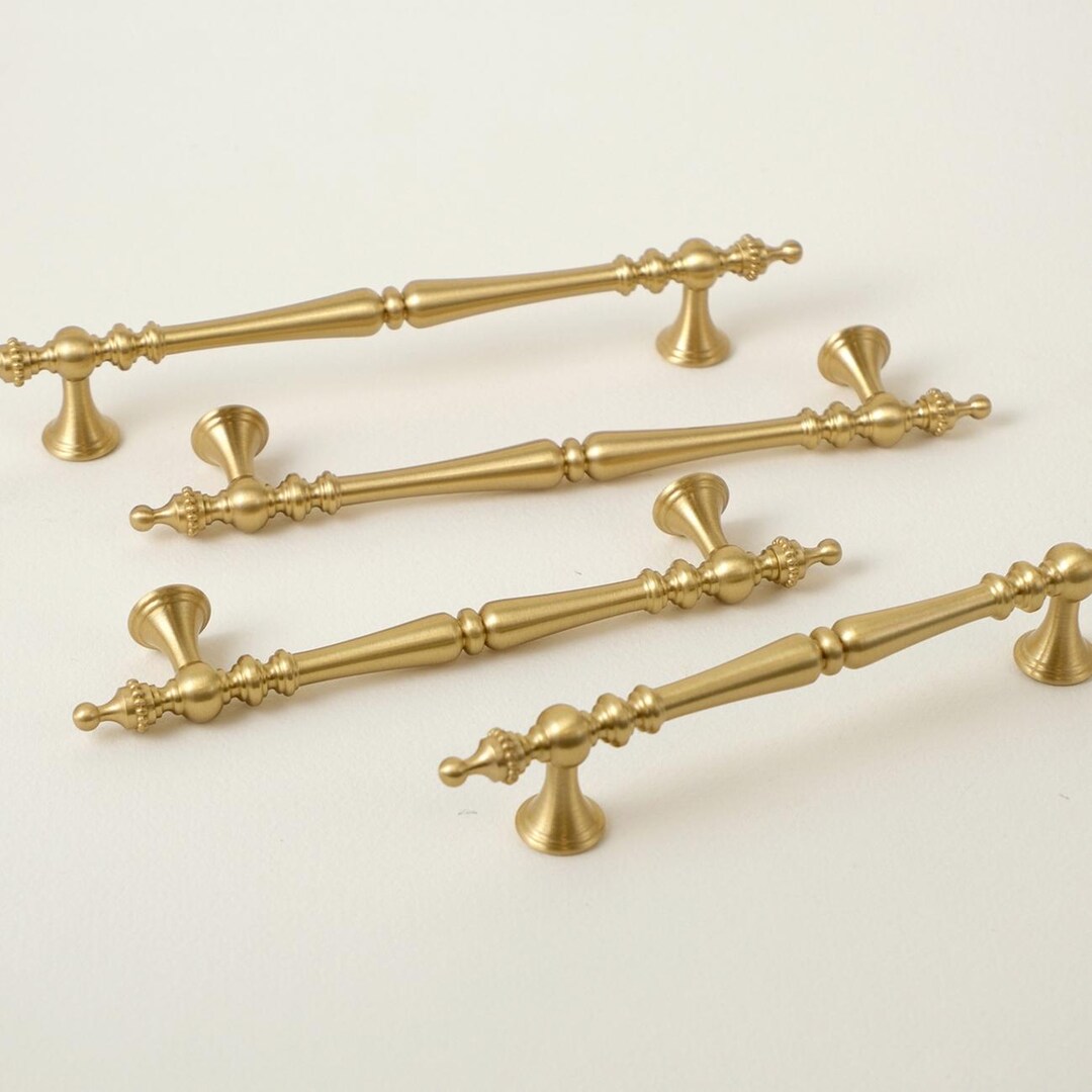 French Cabinet Pulls Solid Brass, Brushed Gold Drawer Handles, Ornate ...