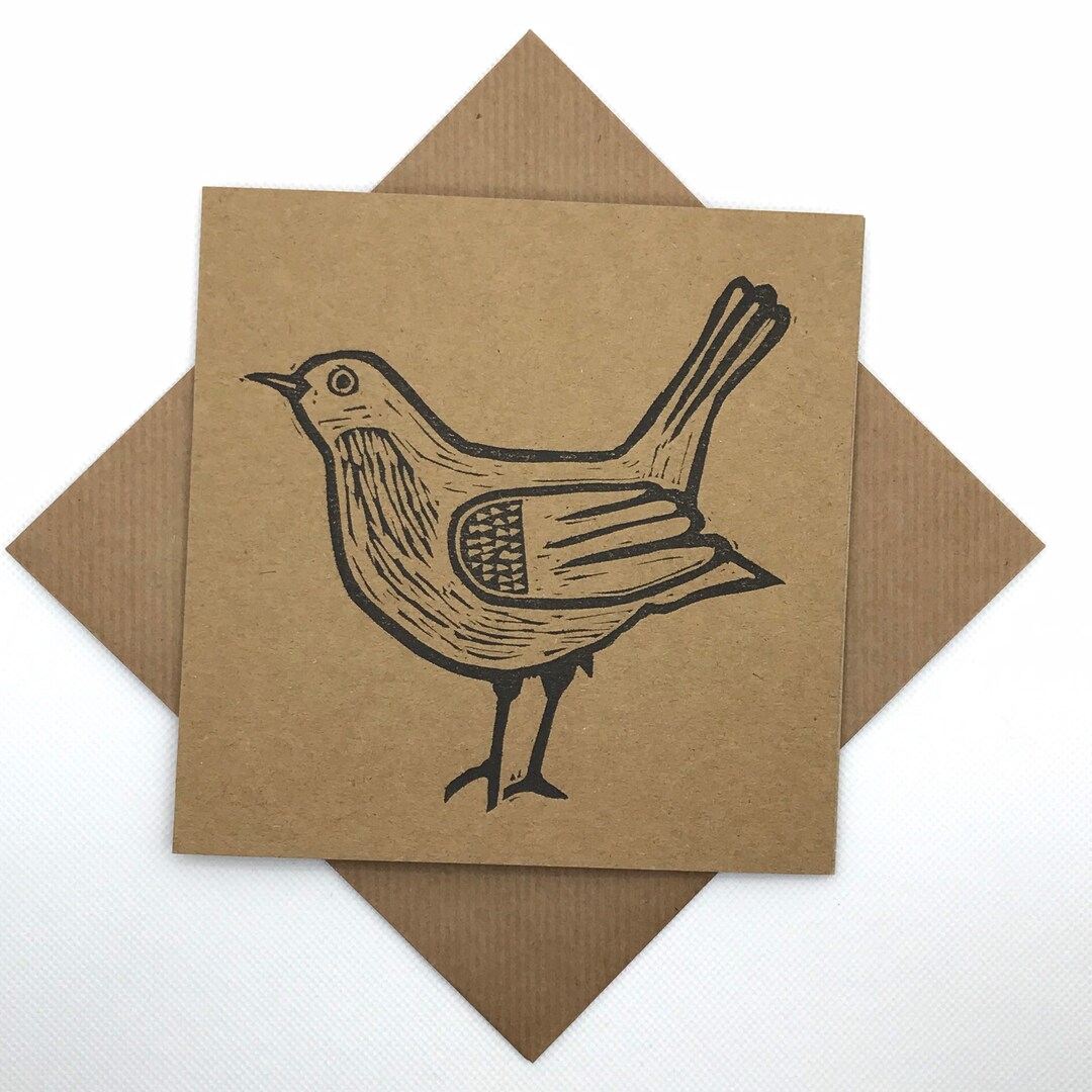 Blackbird Greeting Card Block Print Blackbird Card Greeting Etsy