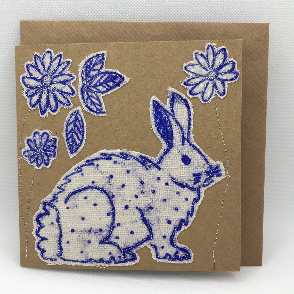 Rabbit Greetings Card Handmade Card Rabbit Handprinted - Etsy
