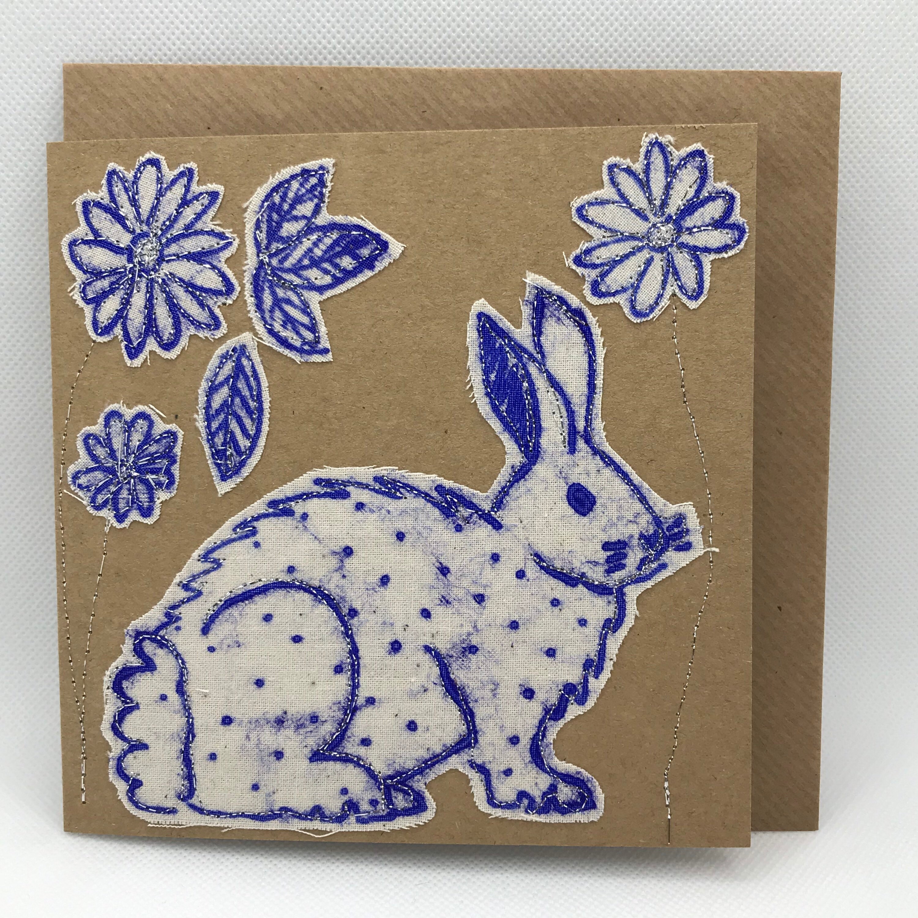 Rabbit greetings card handmade card Rabbit handprinted | Etsy