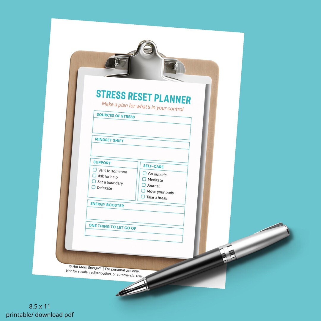 Stress Reset Tracker Printable | Relaxation Planner | Self Care Journal ...