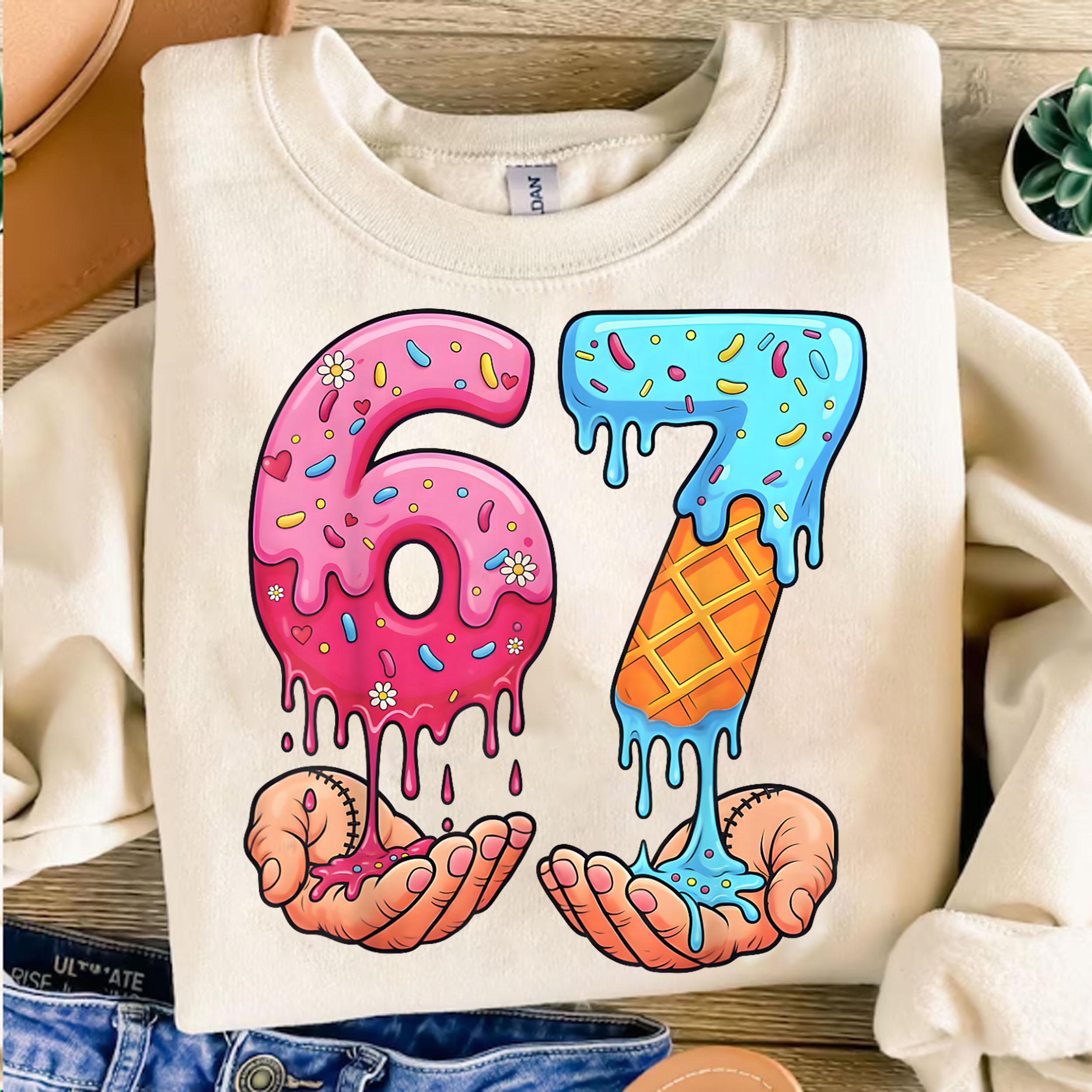 Funny 67 Six Seven Meme Ice Cream Drip 6 7 Gen Alpha Slang Png, Six ...
