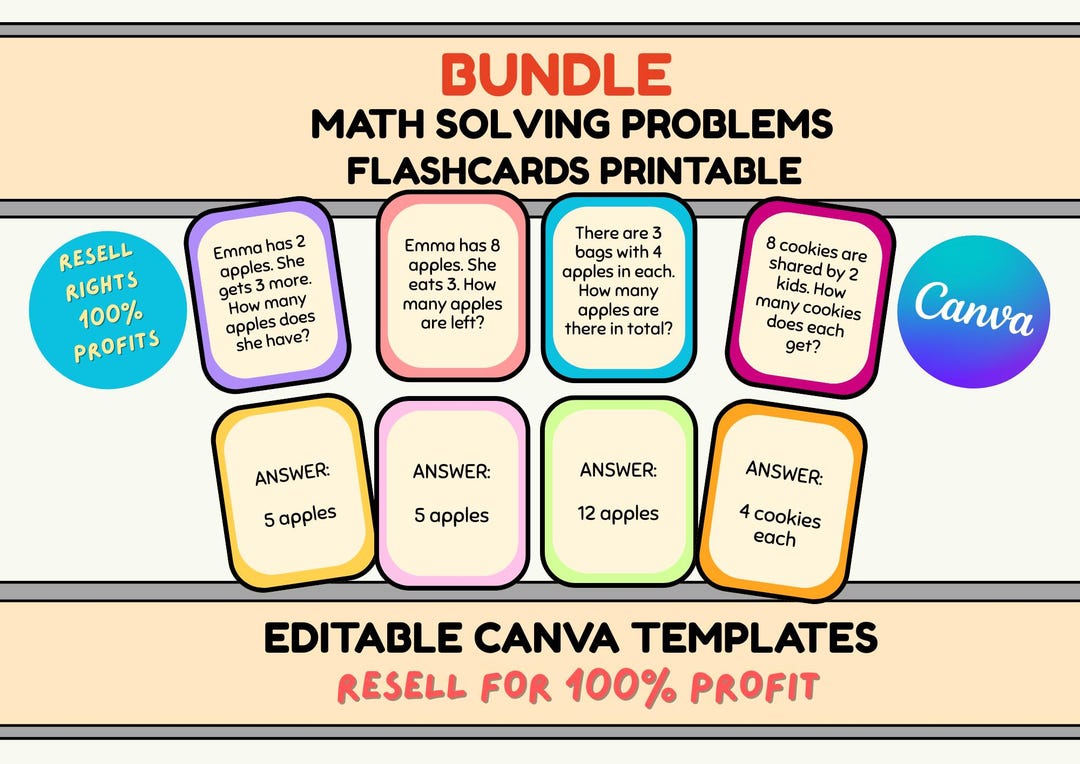 Bundle Math Solving Problems Flashcards | Addition,subtraction ...