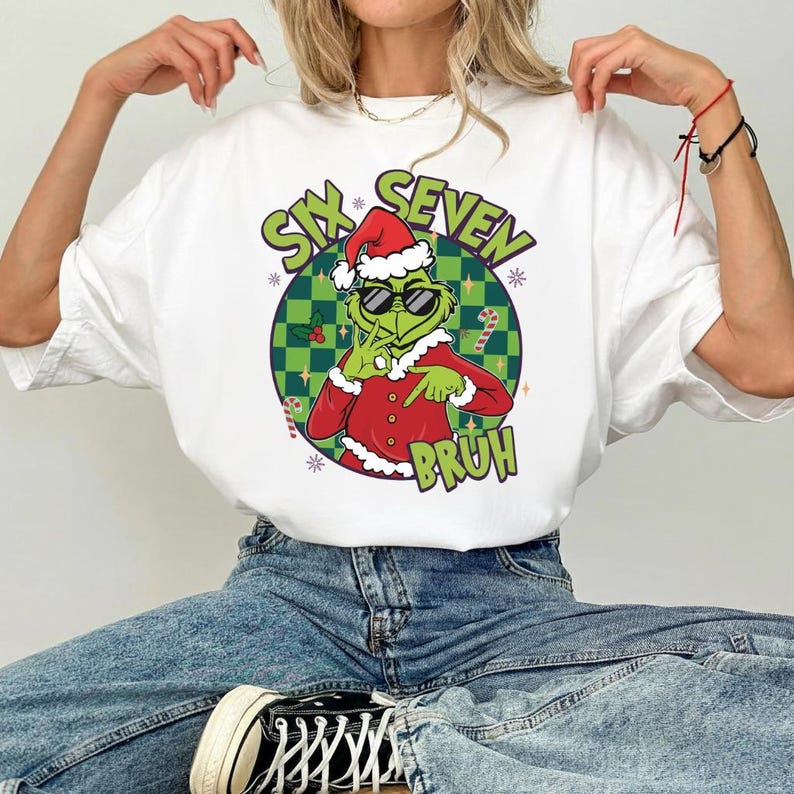 Funny Six Seven Meme PNG, Viral 6 7 Bruh Christmas Png, Green Mean Guy ...