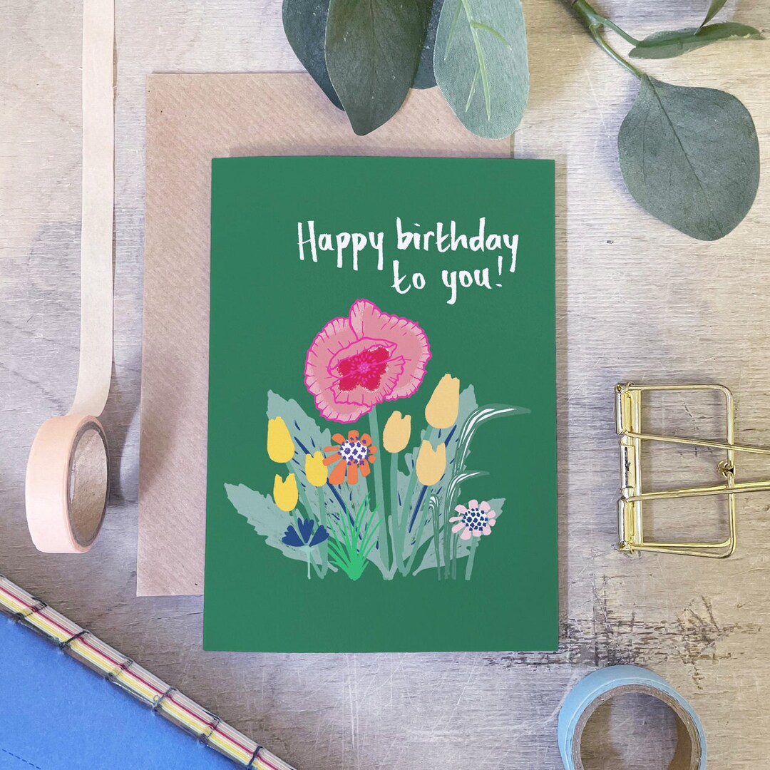 Floral Posy Birthday Card - Flower Birthday Card - Botanical Birthday ...