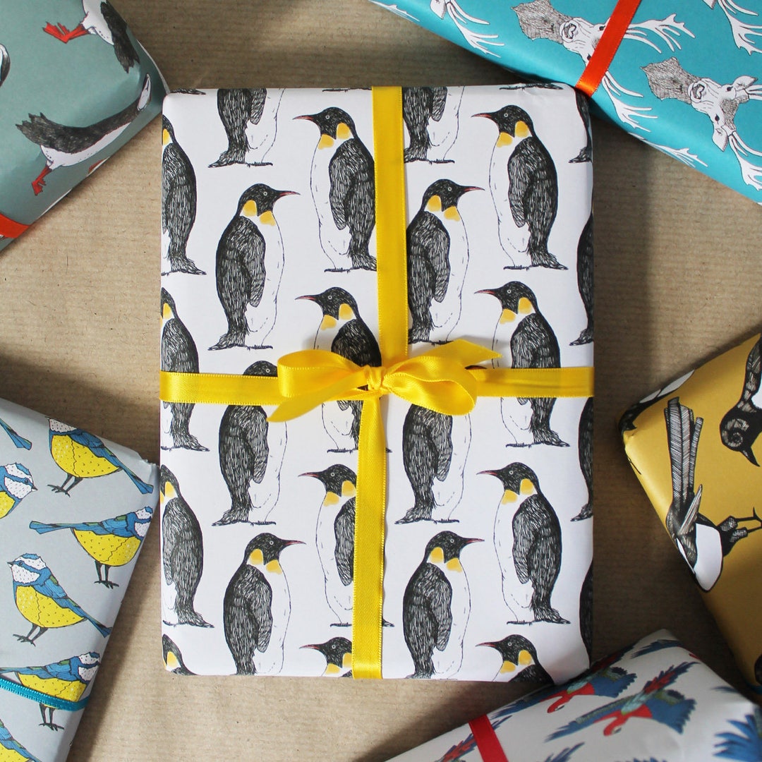 Christmas Penguin Wrapping Paper - Holiday Wrapping Paper - Recyclable ...