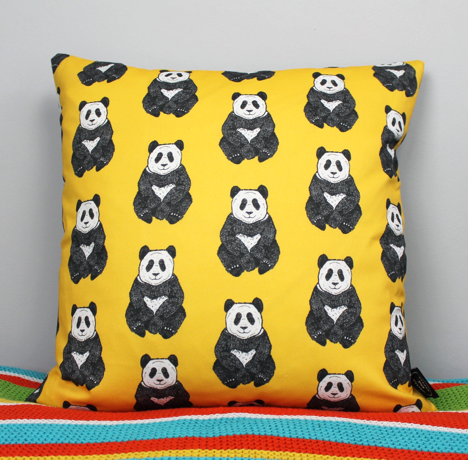 Yellow Panda Handmade Cushion - Etsy