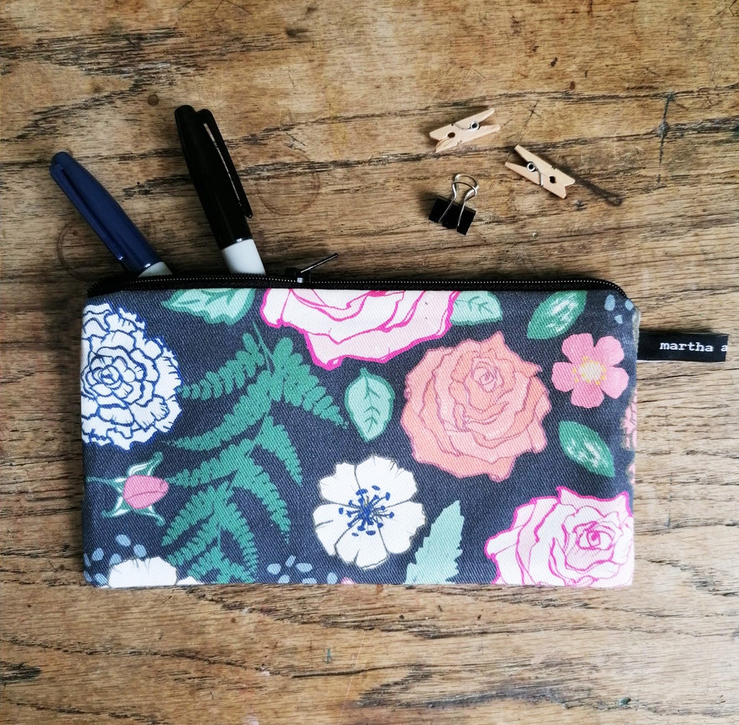 Rose Pencil Case - Floral Pencil Case- Botanical Cosmetics Bag - Etsy