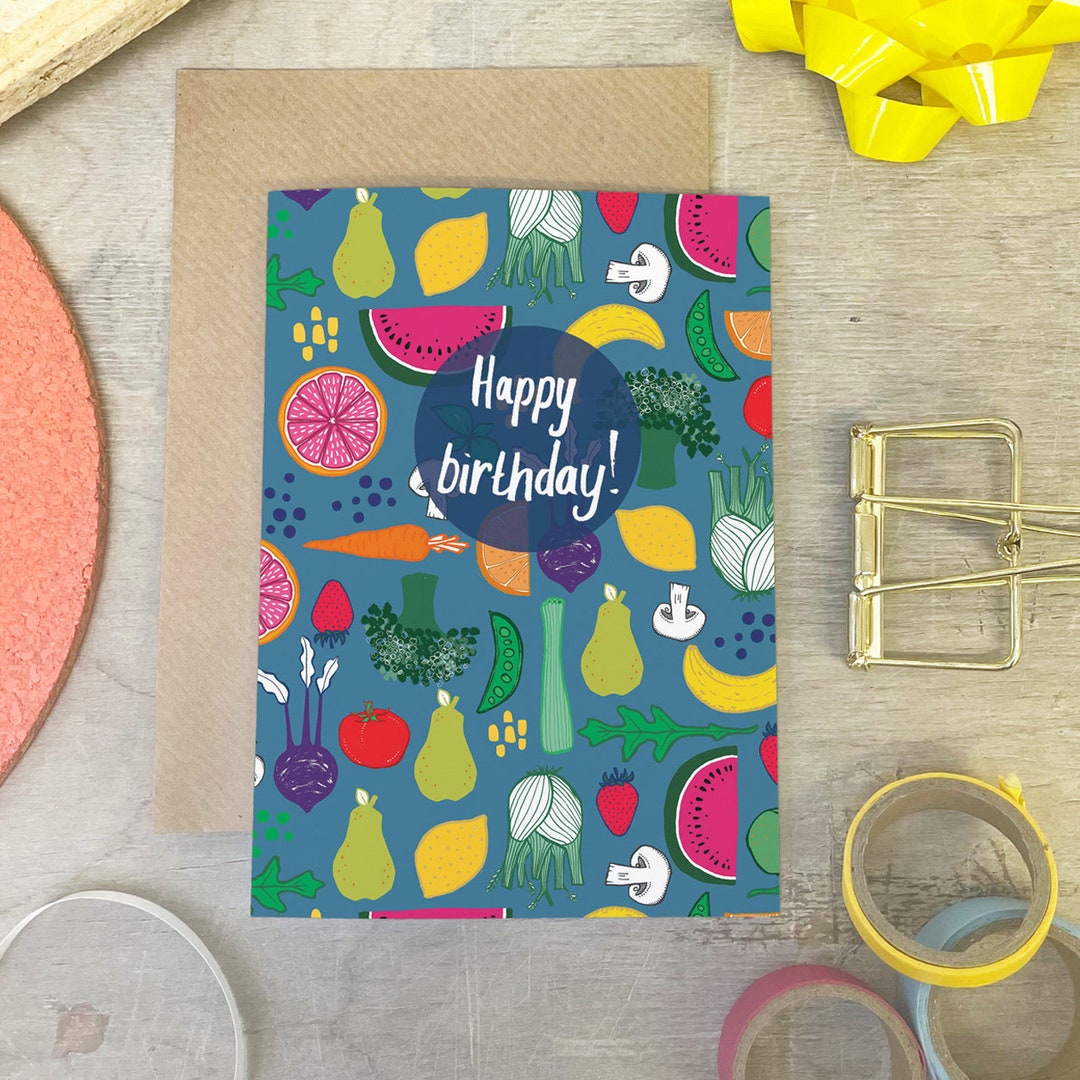 Fruit and Veg Birthday Card - Vegan Birthday Card - Vegetarian Birthday ...